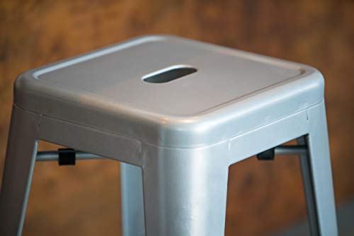 UrbanMod 24 Inches Metal Barstool Set of 4 β Counter Height Backless Bar Stool for Kitchen Island, Breakfast, Outdoors, Pub, Restaurant, Home, Patio β Stackable Heavy Duty Modern & Industrial (Silver)