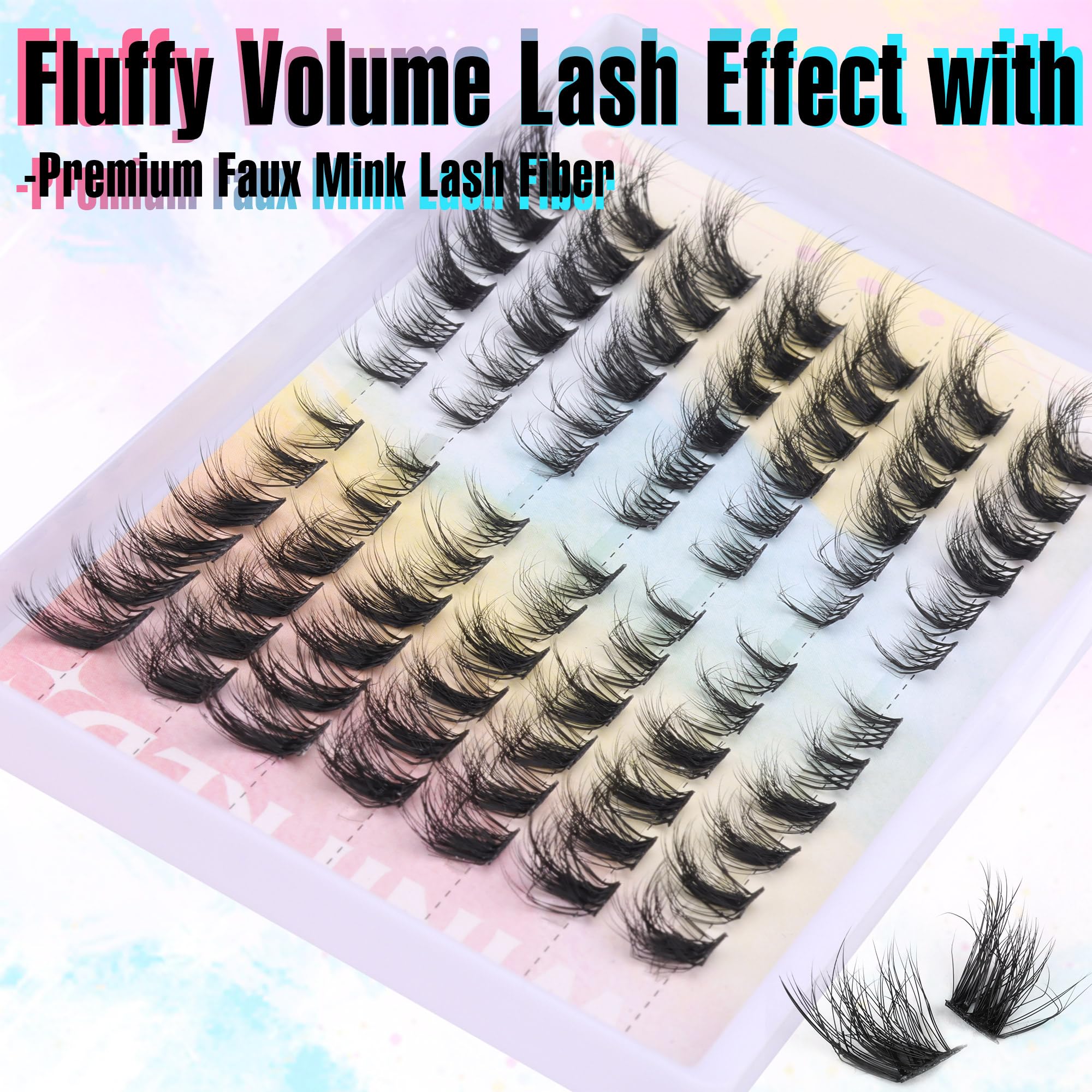 Natural Individual Lashes Extension Kit Cluster Lashes Bond and Seal Fake Eyelashes Wispy Manga Lashes Natural Look DIY Mink Lashes Clusters by Winifred
