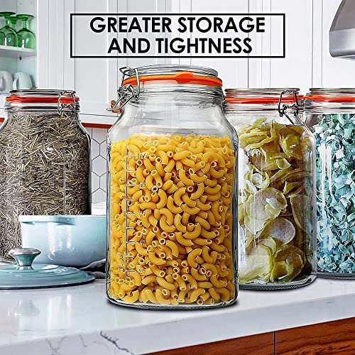 Super Wide-Mouth Glass Jars with Hinged Lids, 1-Gallon (4100 ML) Leak Proof Glass Canning Jars with Airtight Lids and 2 Measurement Marks. Large Capacity, Sturdy For Canning, Overnight Oats, 2-Pack