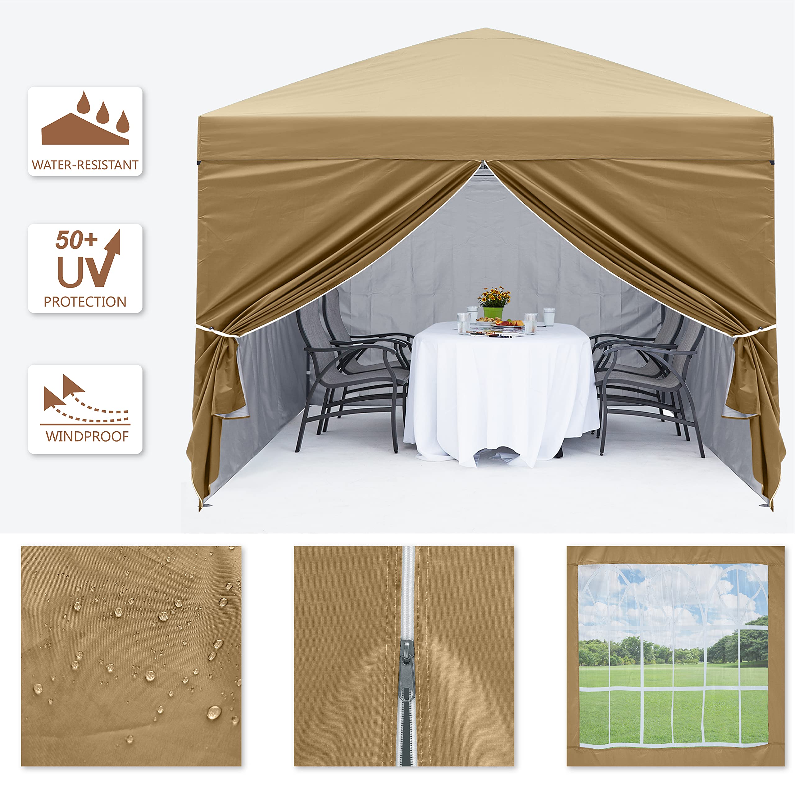 MASTERCANOPY Pop Up Canopy Tent 10x10 with Church Window Sidewalls (10x20, Black)
