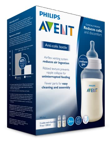 Philips Avent Anti-Colic Baby Bottle 11oz, Clear, Pack of 2, SCF406/24