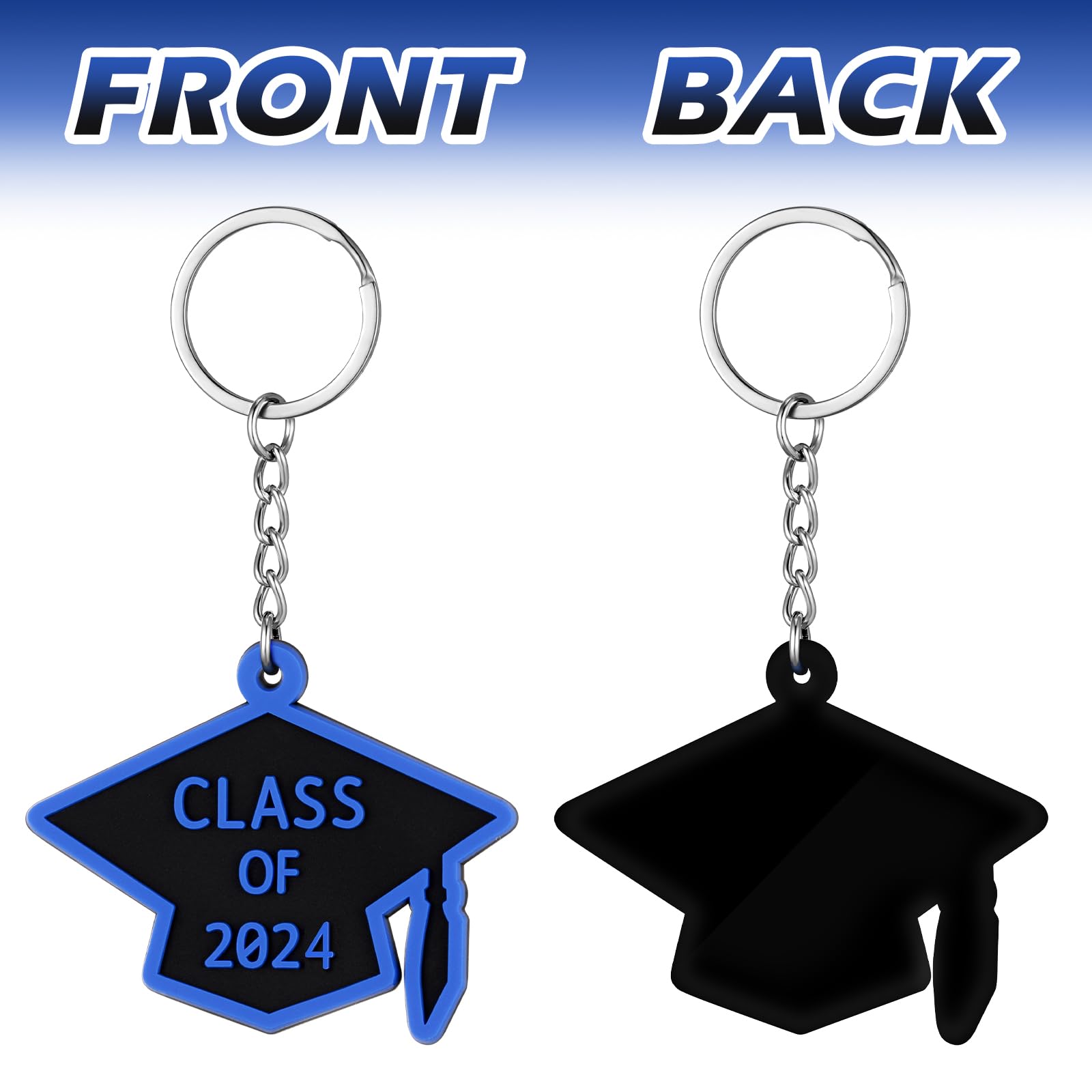 WILLBOND 20 Pieces Class of 2024 Graduation Keychains Rubber Key Chains Grad Cap(Gold and Black)