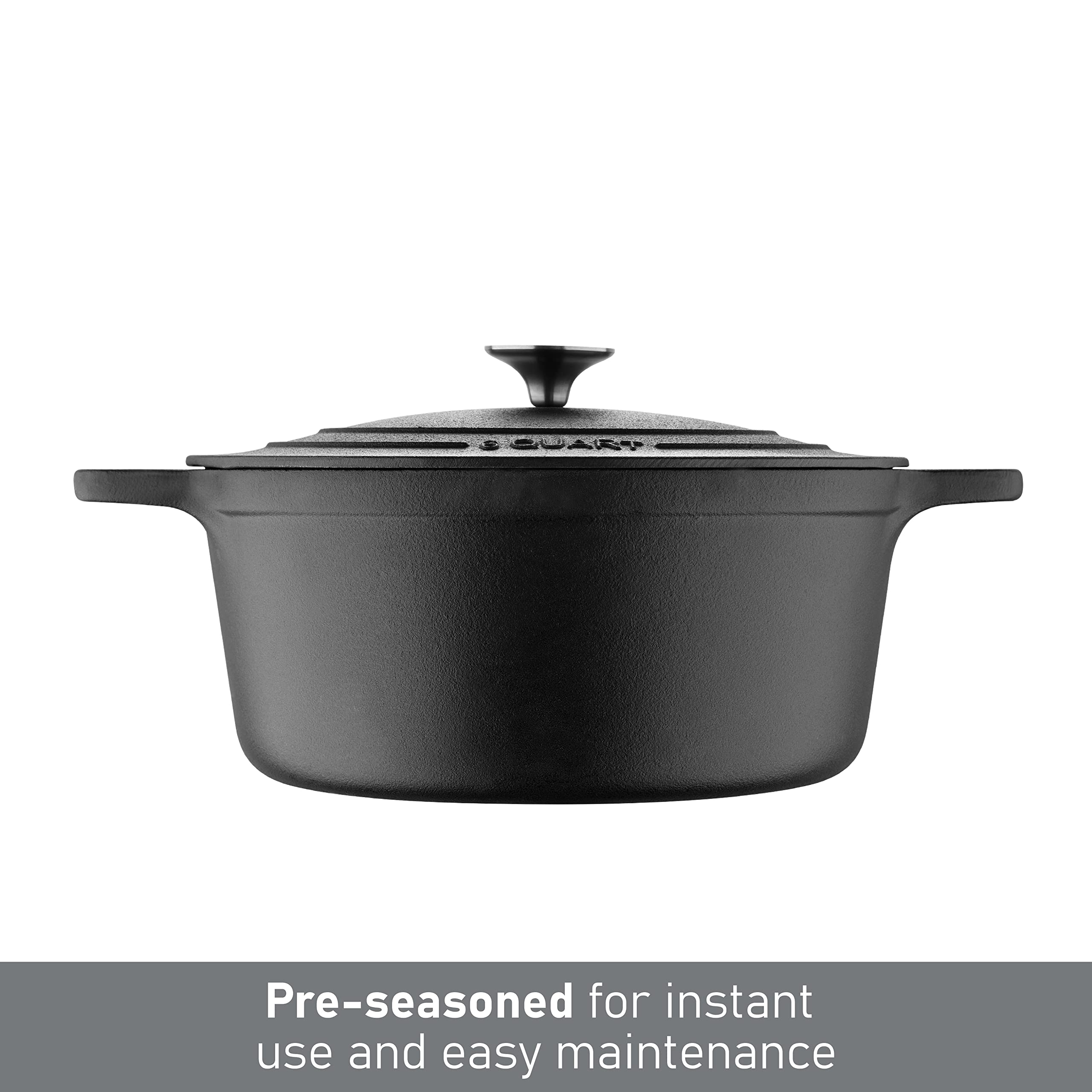MasterPRO Pre-Seasoned Cast Iron Dutch Oven Skillet - Cooking Pot with Lid for Indoor and Outdoor Use – BBQ Grill, Fire, Oven Safe Camping Cookware, 6 Quart, Black