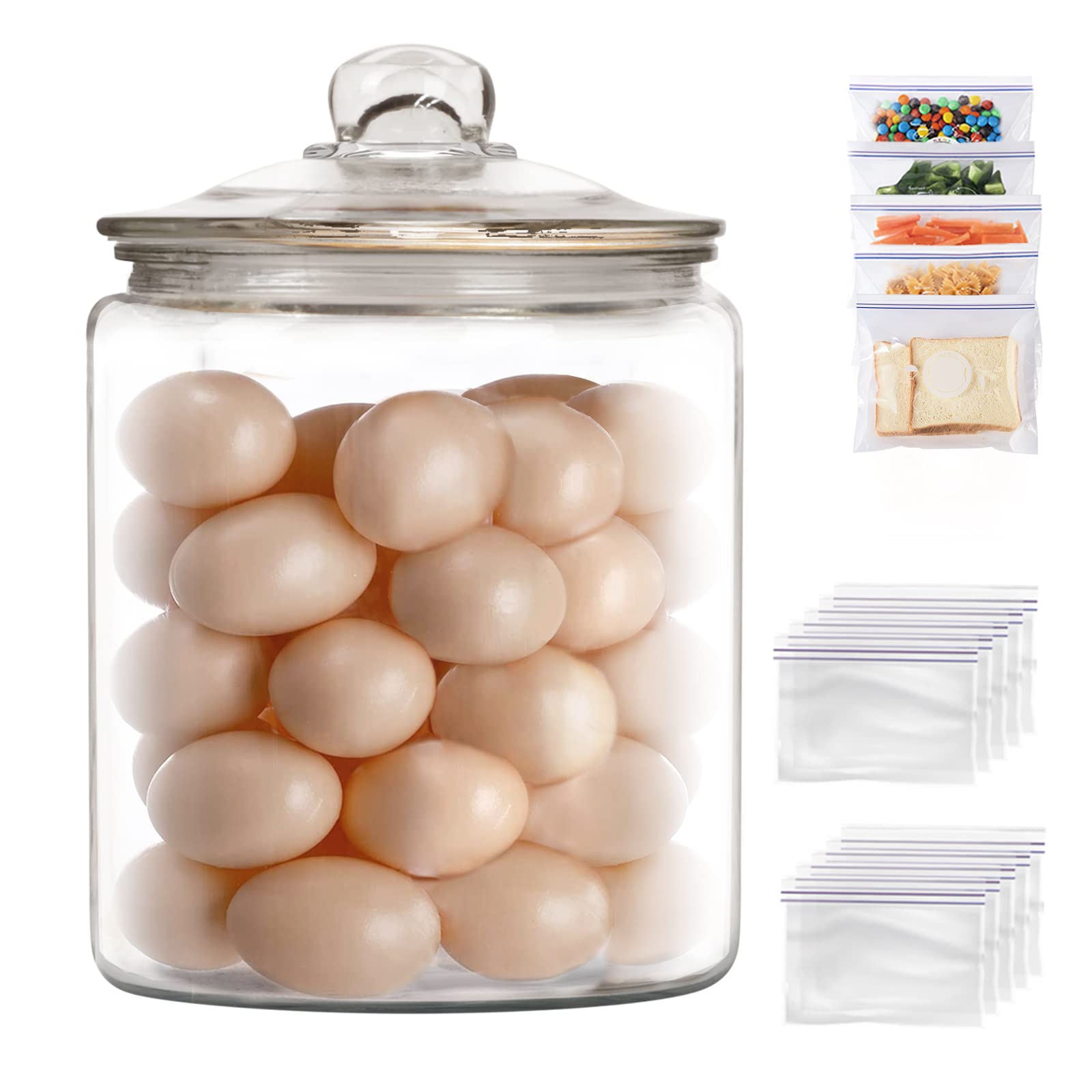 MASTERTOP Glass Jars with Lids,1 Gallon Airtight Big Glass Cookie Jar, Leak Proof Rubber Gasket Lid, Multifunctional Storage Container for Dry Food, Cookies, Snacks