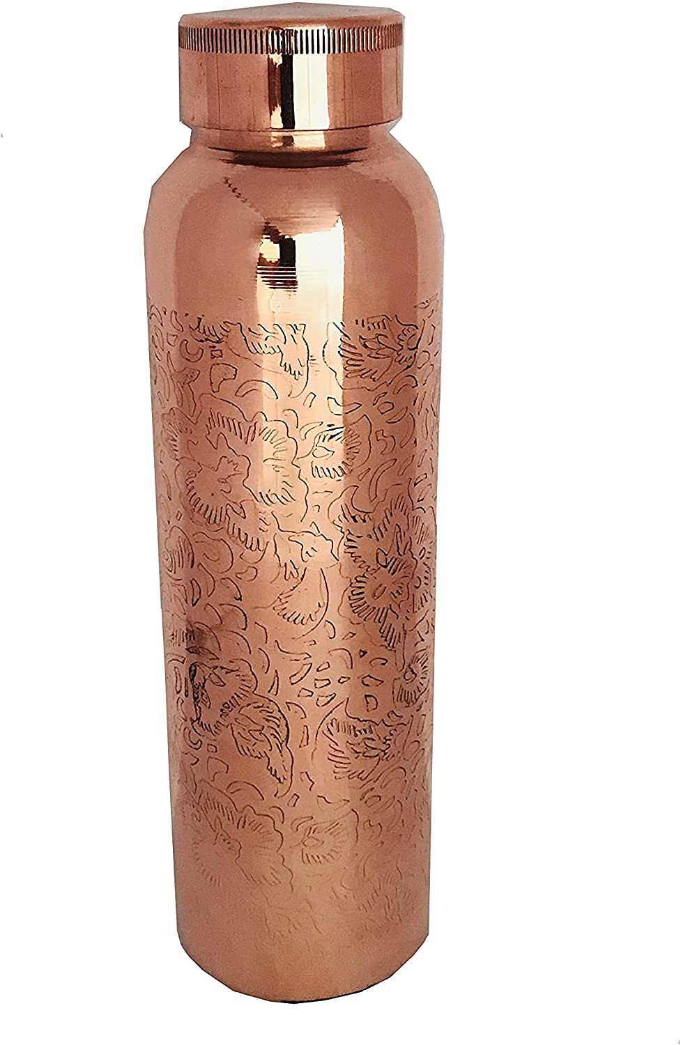 Pure Etching Copper Water Bottle 34 Oz Drinking water Storage Bottle 1 Liter Joint Free Leak Proof Yoga Health Benefits Natural Ayurvedic Copper Water Bottle for Drinking , school, Travelling 1000 ml