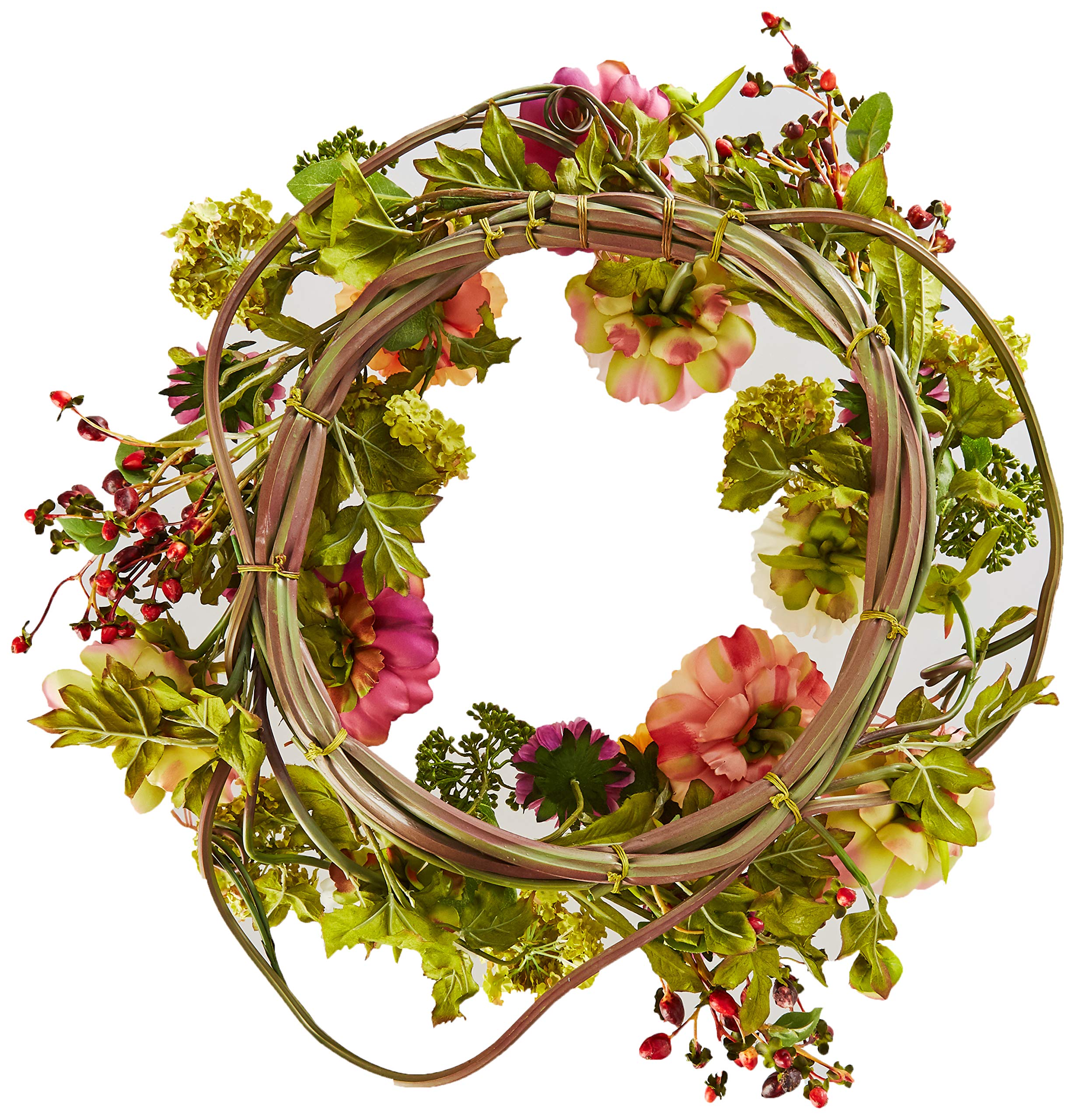 Nearly Natural 24" Peony Wreath (24in) and 24-Inch Spring Garden Wreath