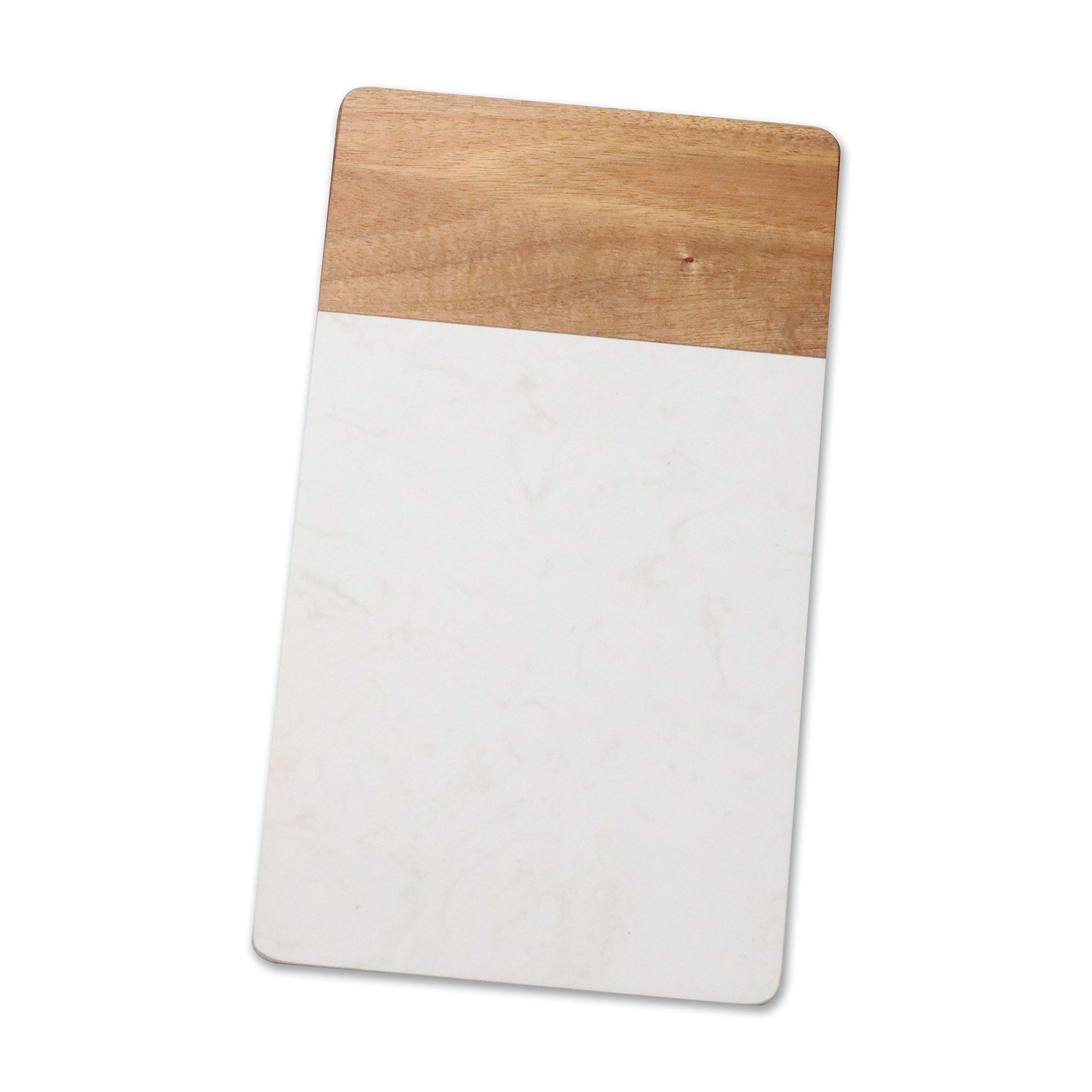 Real Marble Charcuterie Board with Teak Wood Accent, Rectangle Shape 8.5"x13", Durable and Chip Resistant