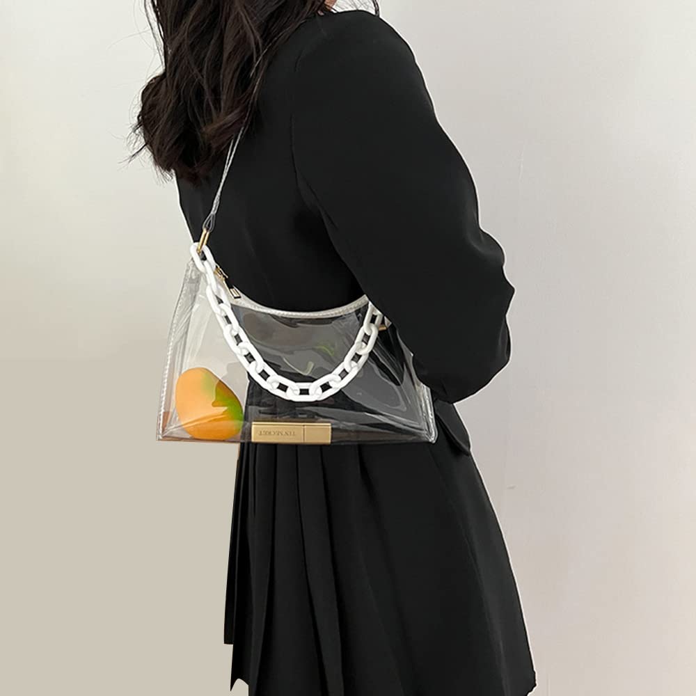 YUWITA Clear Purse for Women Stadium Approved Cute Small See Through Plastic Shoulder Bag Game Day Concert Handbags