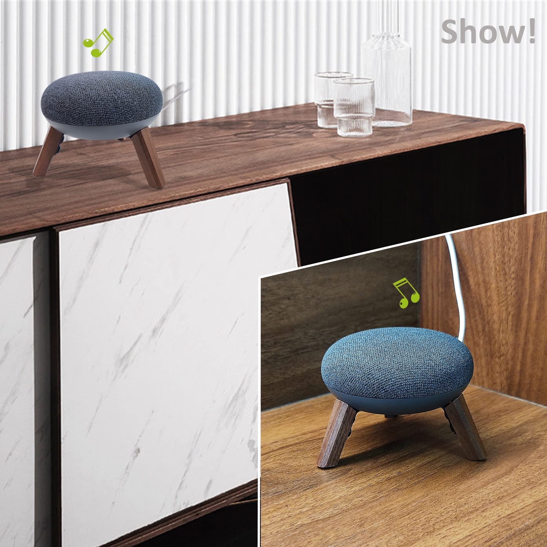 Real Wood Holder Compatible for Google Home Mini,nest Mini(2nd gen),Small Secure Tripod Accessories for Speaker Better Sound,Sturdy Durable Stable Wooden Stand for Home Mini Smart Speaker(Walnut)