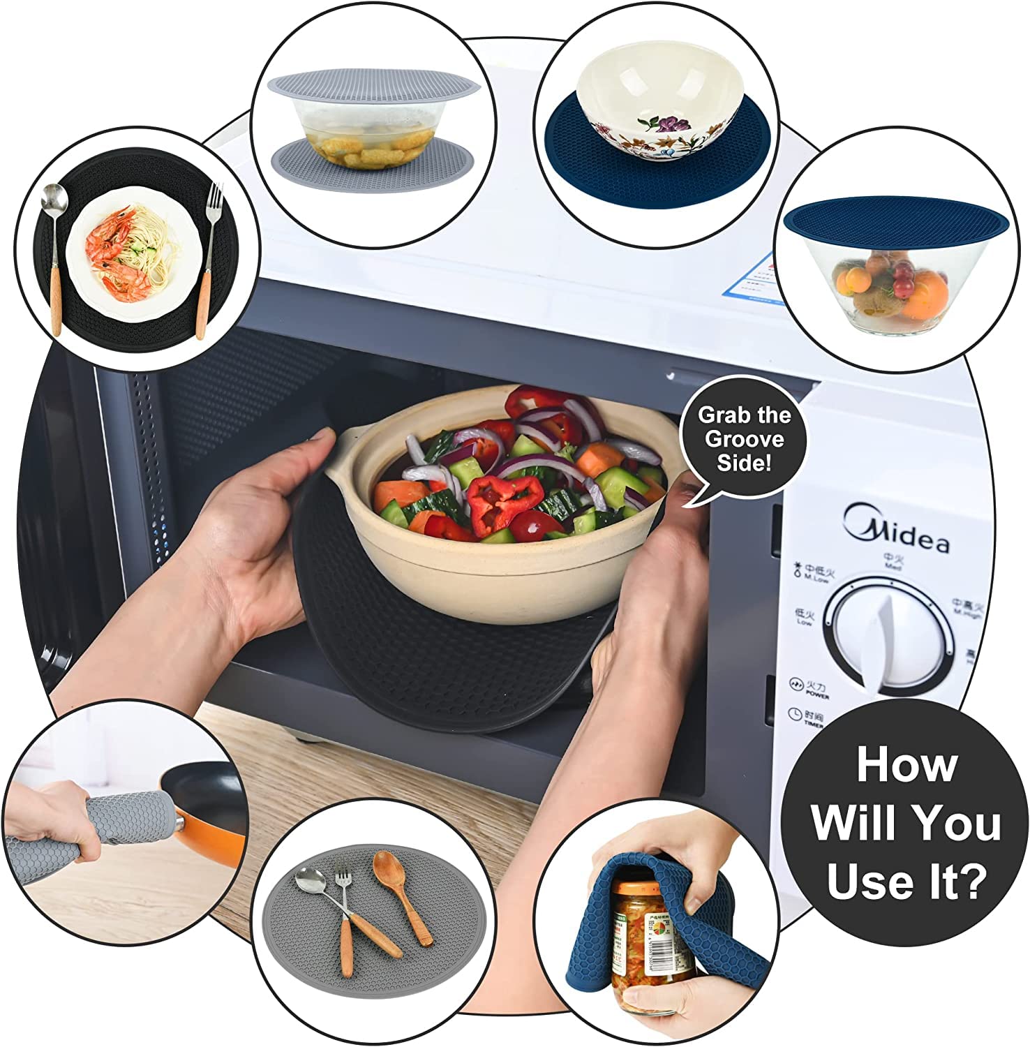 Silicone Microwave Mat Heat Resistant Multifunctional Mat, Splatter Guard, Trivet, Hot Pad, Pot Holder Round 12 Inch, 1 Pcs