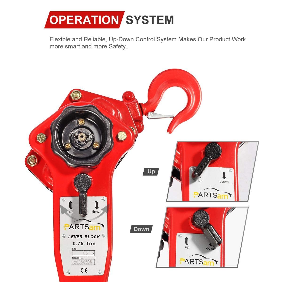 Partsam 1650LBS Capacity Lever Hoist Come Along 5FT 3/4 TON Lift 2 Heavy Duty Hooks &1Pcs Premium Towing Strap for Lifting Pulling Building Garages Attic Warehouse Automotive