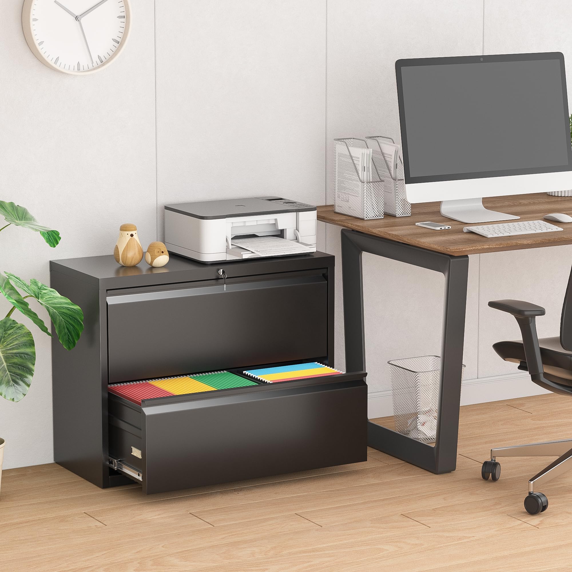 Pataku Mobile File Cabinet with Lock Metal Filing Cabinet for Home Office Locking Under Desk Cabinet with Wheels, 2 Keys for Fits Legal/Letter/A4 Size, Fully Assembled, Black