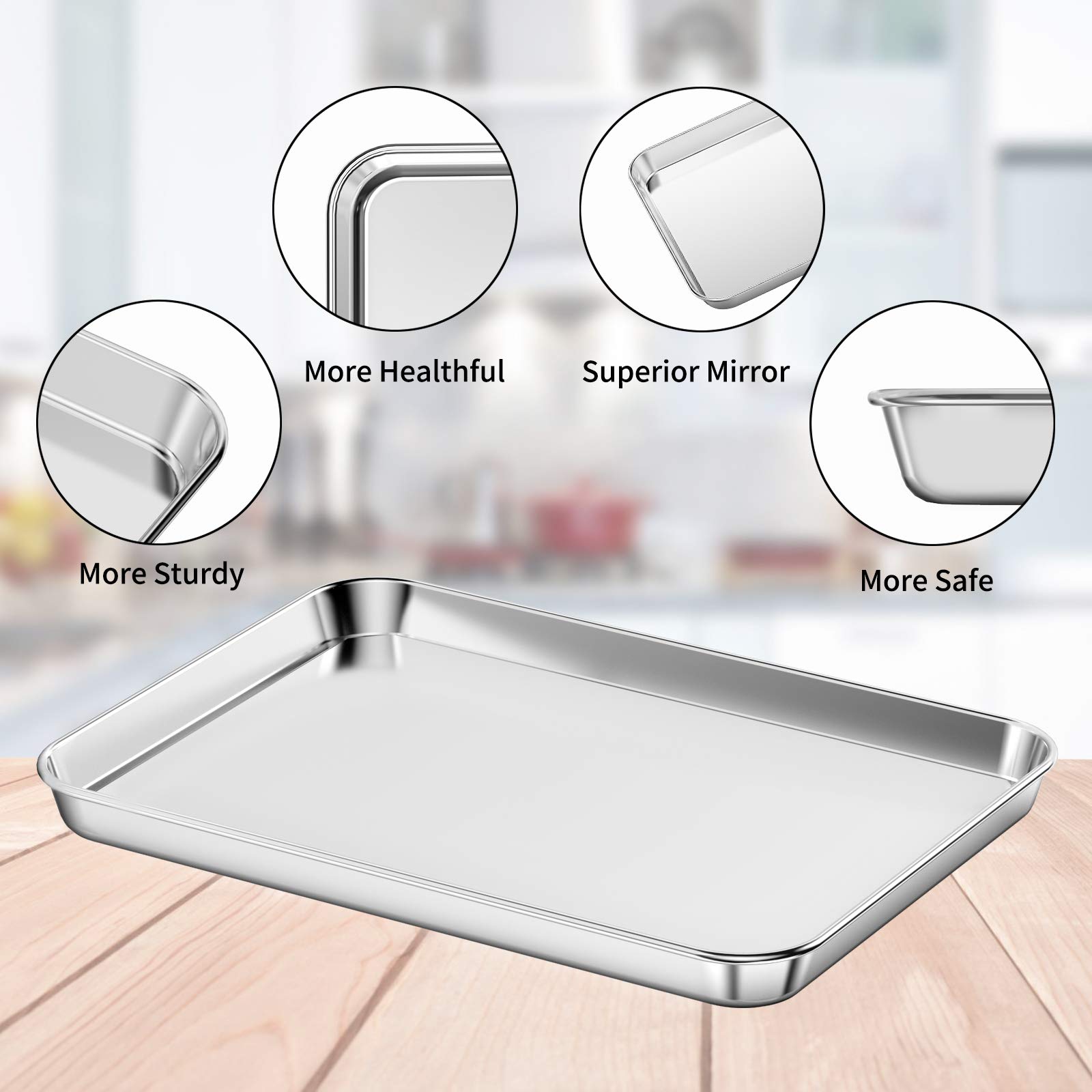 Small Baking Sheets Pans, HOHUNGF Mini Stainless Steel Cookie Sheets & Toaster Oven Tray Pan,Non Toxic & Healthy,Superior Mirror Finish & Easy Clean, Dishwasher Safe, 9.4 x 7x 1 inch, Silver, 9.4inch