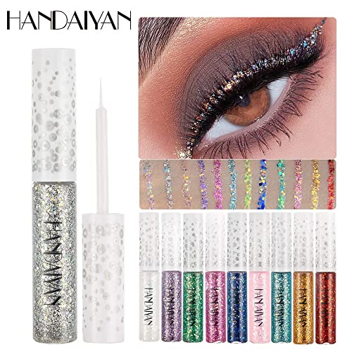 Quxunzzz Liquid Glitter Eyeshadow,Liquid Glitter Eyeliner Metallic Glitter Shimmer Eye Looks Waterproof Long Lasting Quick-Drying Sparkling Eye Shadow Makeup euphoria makeup 02
