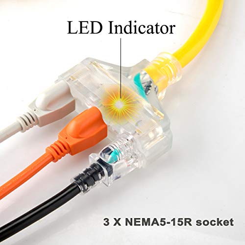 Yodotek 25FT Heavy Duty Generator Extension Cord,NEMA L5-30P/Three 5-15R, 3 Prong 10 Gauge Flexible Generator Cable, Generator Power Cord,30Amp 3750 Watts Yodotek