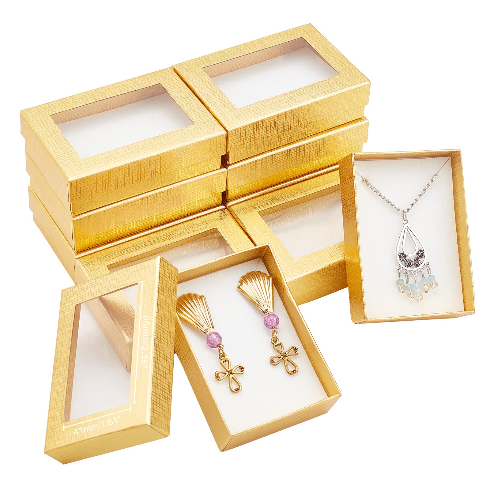 NBEADS 24 Pcs 3.54"x2.55"x1.1"Gift Presentation Boxes with Padding Inside, Golden Nail Packaging Boxes Necklace Boxes Bulk for Christmas Necklaces Earrings Rings Bracelets