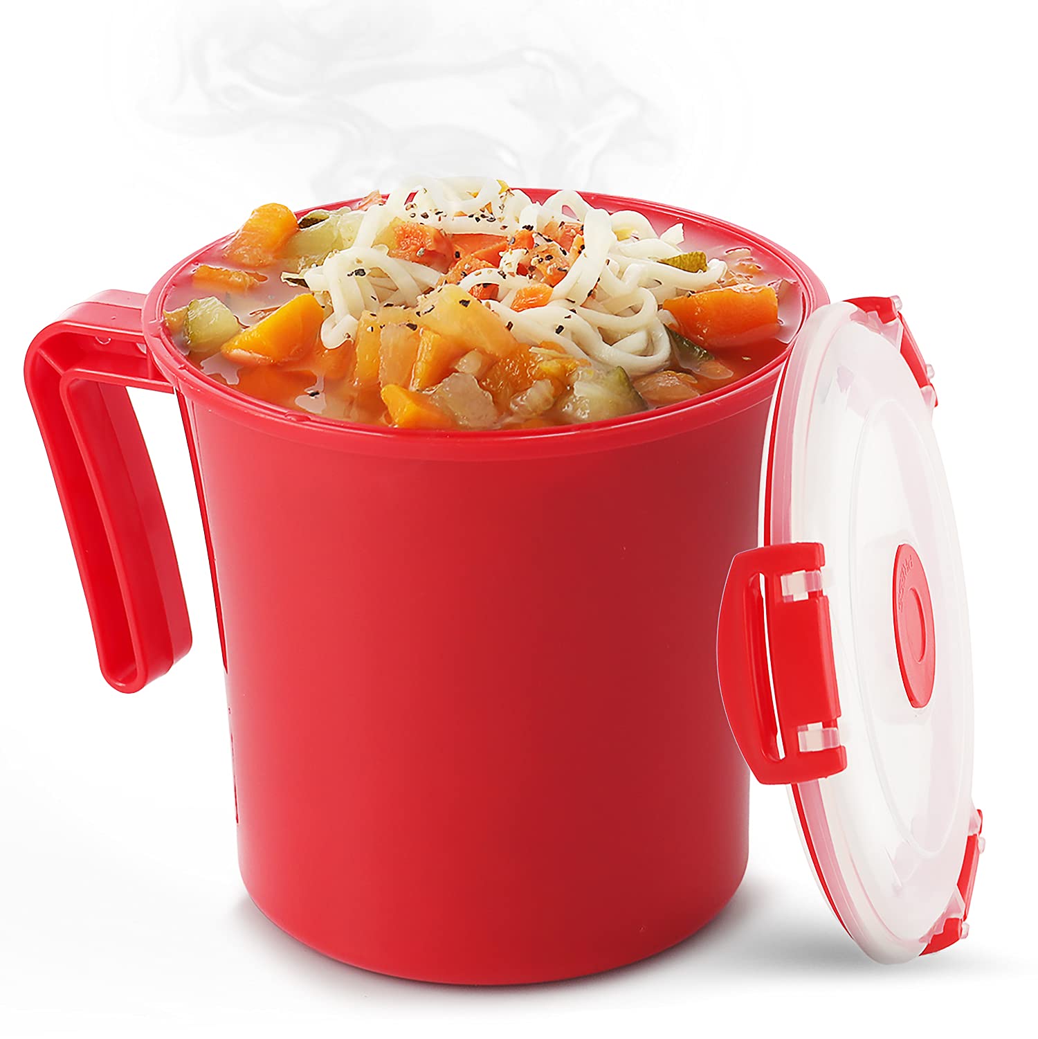Tafura Microwave Soup Mug with Lid and Handle. [Pack of 2] Microwavable Oatmeal Cereal Cup with Cover. Christmas Mug with Lid. Soup Travel Container with Lid. Spillproof, 22 Ounces, BPA-free.