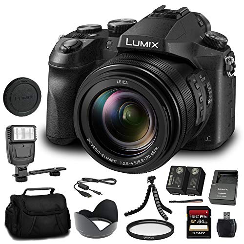Panasonic Lumix DMC-FZ2500 Digital Camera (DMC-FZ2500) - Bundle - with 64GB Memory Card + DMW-BLC12 Battery + Digital Flash + Soft Bag + 12" Flexible Tripod + Cleaning Set + More (Renewed)