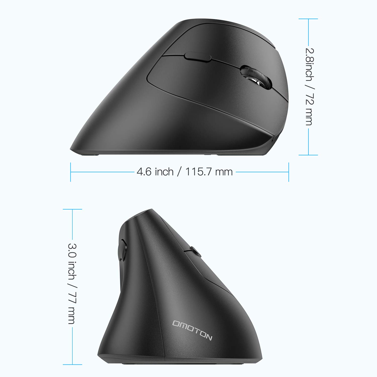 OMOTON Ergonomic Mouse, 2.4G Wireless Bluetooth Vertical Mouse with Adjustable DPI 800/1600/ 2400 and 6 Buttons for Laptop, Desktop, PC, MacBook and More, Black