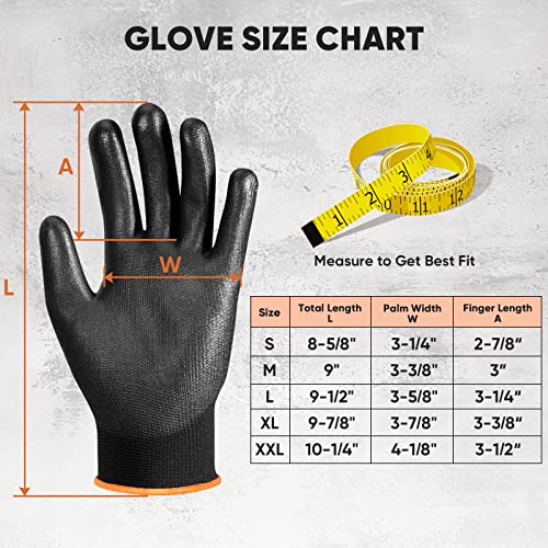 TICONN Work Gloves with Grip for Men and Women, All Purpose 3D Stretch Fit Slip Resistant PU Coated Grip Gloves (3 Pack, Medium)