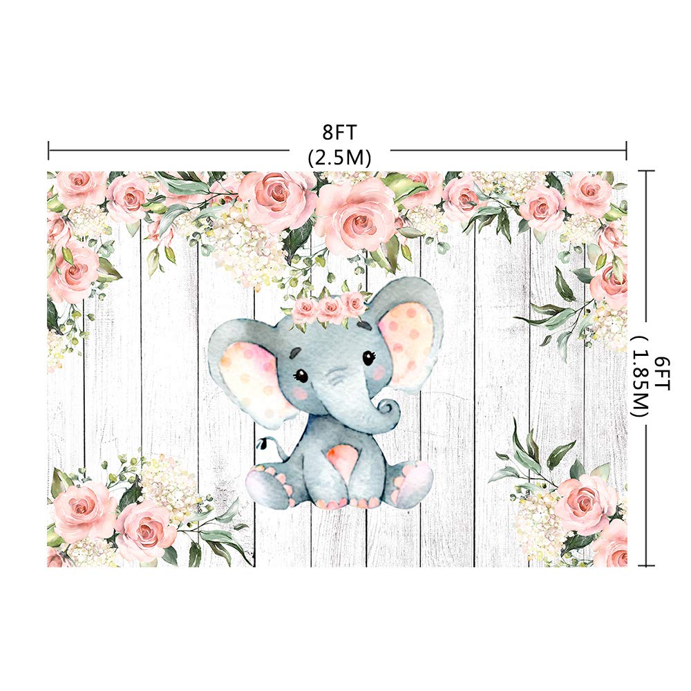 Pink Elephant Peanut Baby Shower Backgrounds Girl Babyshower Backdrop Photo Booth Portrait Scene Setter Buffet Wallpaper Studio Decorations Cake Table Poster Floral Decors Mural Background 8x6ft