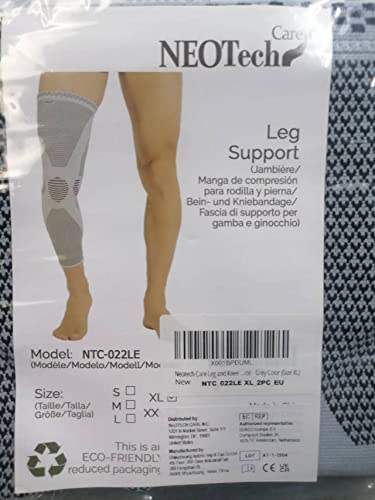 NeoTech Care Knee & Leg Sleeve - Breathable - Medium Compression - Grey (Size L, 1 Pair)