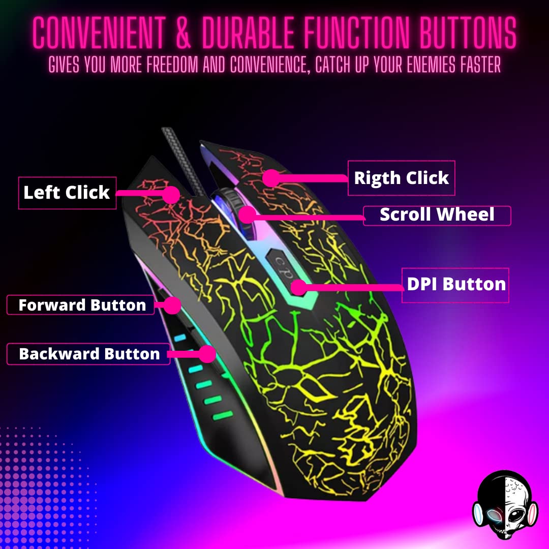 Wired Gaming Mouse Ergonomic Gamer Laptop PC Mouse with 6 Programmable Buttons and 7 Color RGB Lights for Windows 7/8/10/XP Vista Linux -Black