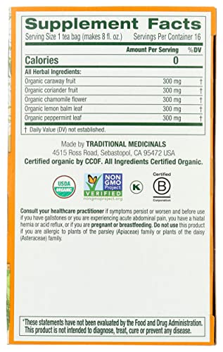 Traditional Medicinals Organic Gas Relief Chamomile Mint Herbal Tea, Relieves Gas & Bloating, (Pack of 1) - 16 Tea Bags