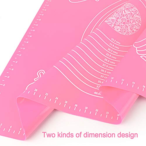 Silicone Pink 70x50cm Baking Mat Sheet Pastry Mat with Measurement, Non-Slip Pastry Rolling Mat, Non-Stick Dough Kneading Board Mat, Bread Fondant Mat, Cooking Bakeware Mat Table Placemat(Scraper)