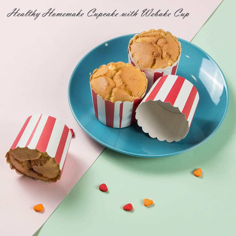 Webake 50pcs Full Size 6oz Paper Baking Cups Red Cupcake Liners Paper Snack Cups for Popcorn Cupcake Muffin Case Cupcake Bath Bomb, for Valentine's Day Movie Party Decorations Set of 50 (Red Stripe)