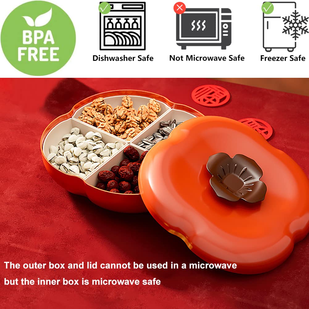 Taiuloo Divided Serving Tray with Lid, 4 Compartment Removable Snack Platter Container, BPA-Free Storage Box for Appetizer, Snackle, Candy, Fruit, Nut, Veggie, Parties Entertaining Dishwasher Safe