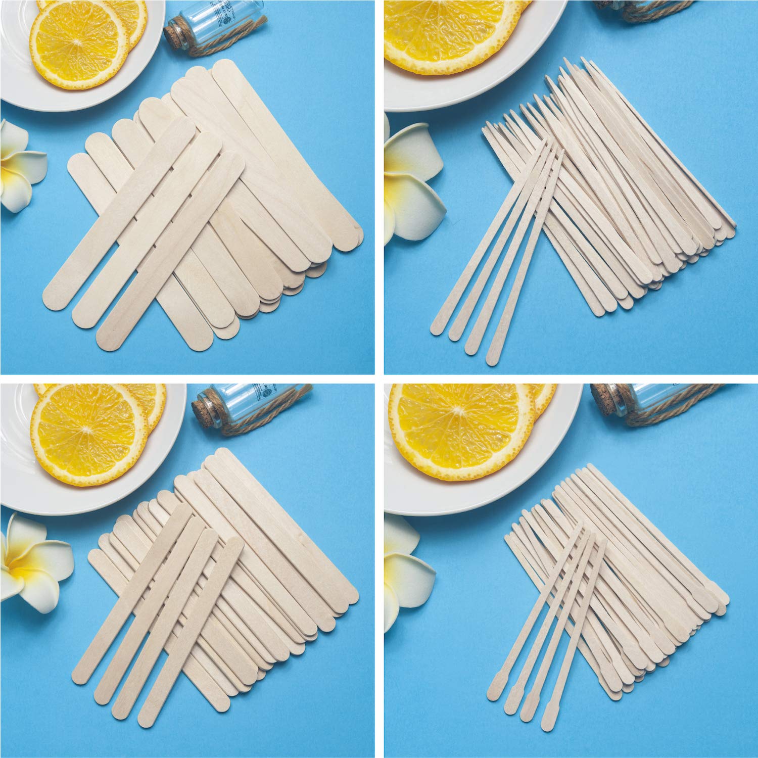 ONUPGO 4 Style Assorted Wax Stick Wooden Spatulas Applicator Sticks Wood Waxing Craft Sticks for Hair Removal Eyebrow, 600 Pieces