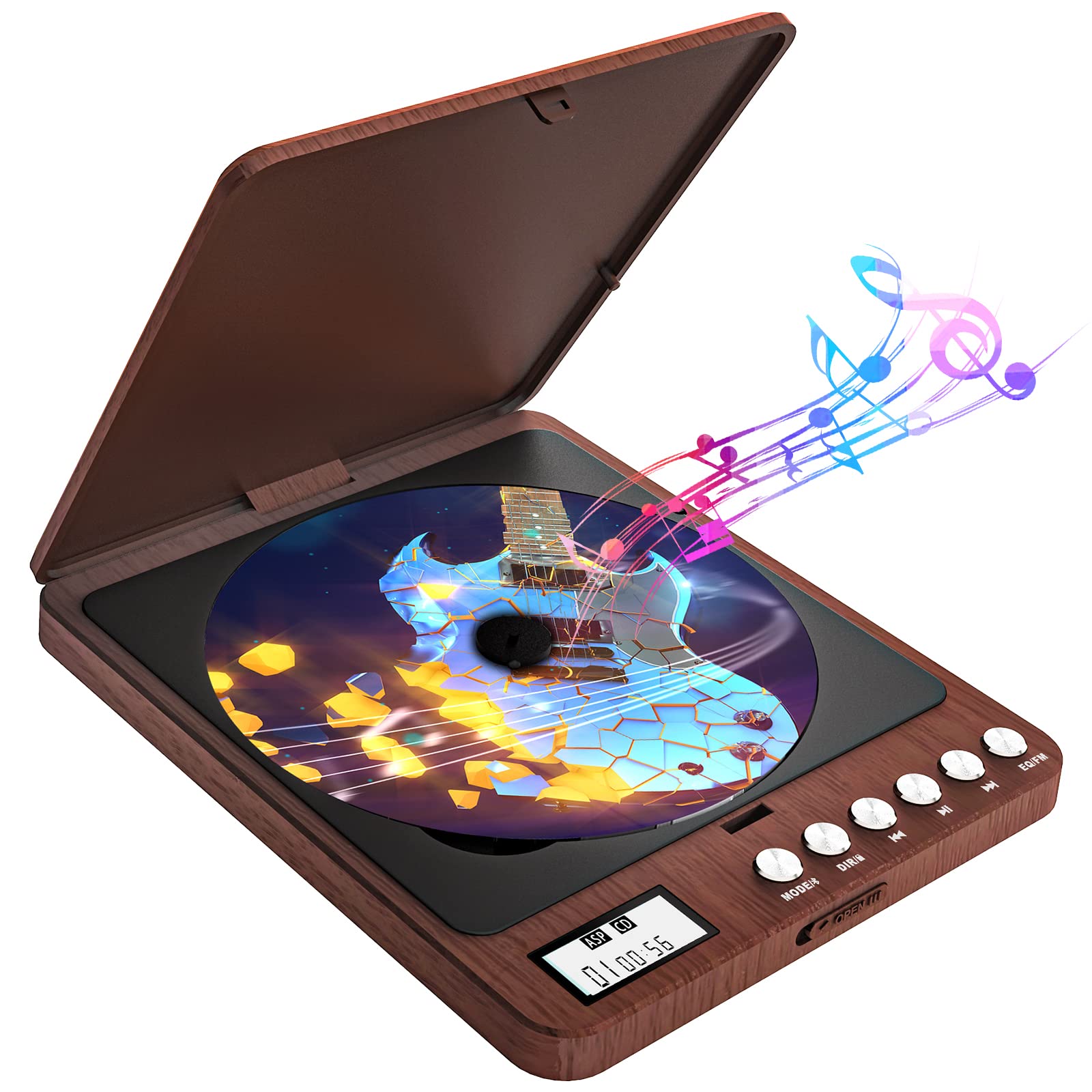 Portable CD Player with Bluetooth and FM Transmitter 2000mAh Rechargeable Car Bluetooth CD Player Portable with Speakers Dual Headphones Jack Anti-Skip CD Player for Car Home Adults Kids