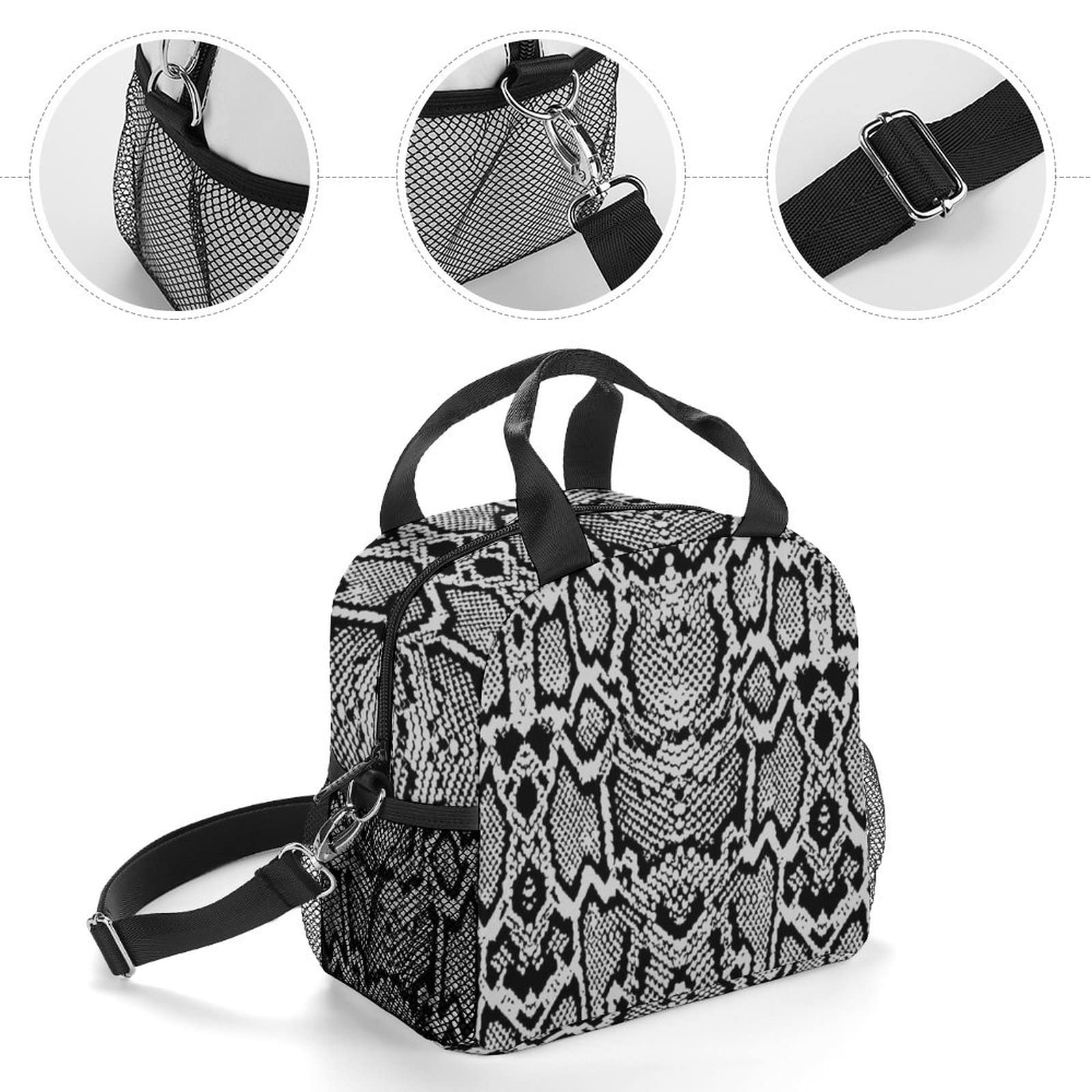 Snake Skin Lunch Bag, Lunch Box Portable Insulated Lunch Tote Bag, Thermal Cooler Bag for Women Work Outdoor