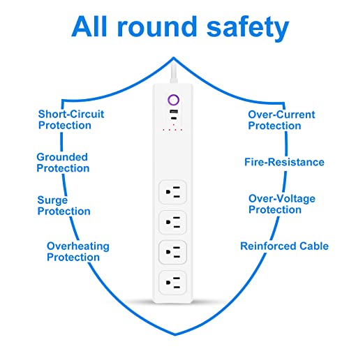 Surge Protector Power Strip, USB Power Strip, 4 Wide AC Outlets 4 USB, Overload Protection, PD65WUSB-C Power Strip with 5ft Extension Cord, 1700J, Home Office Desktop Charging Station ETL Certified
