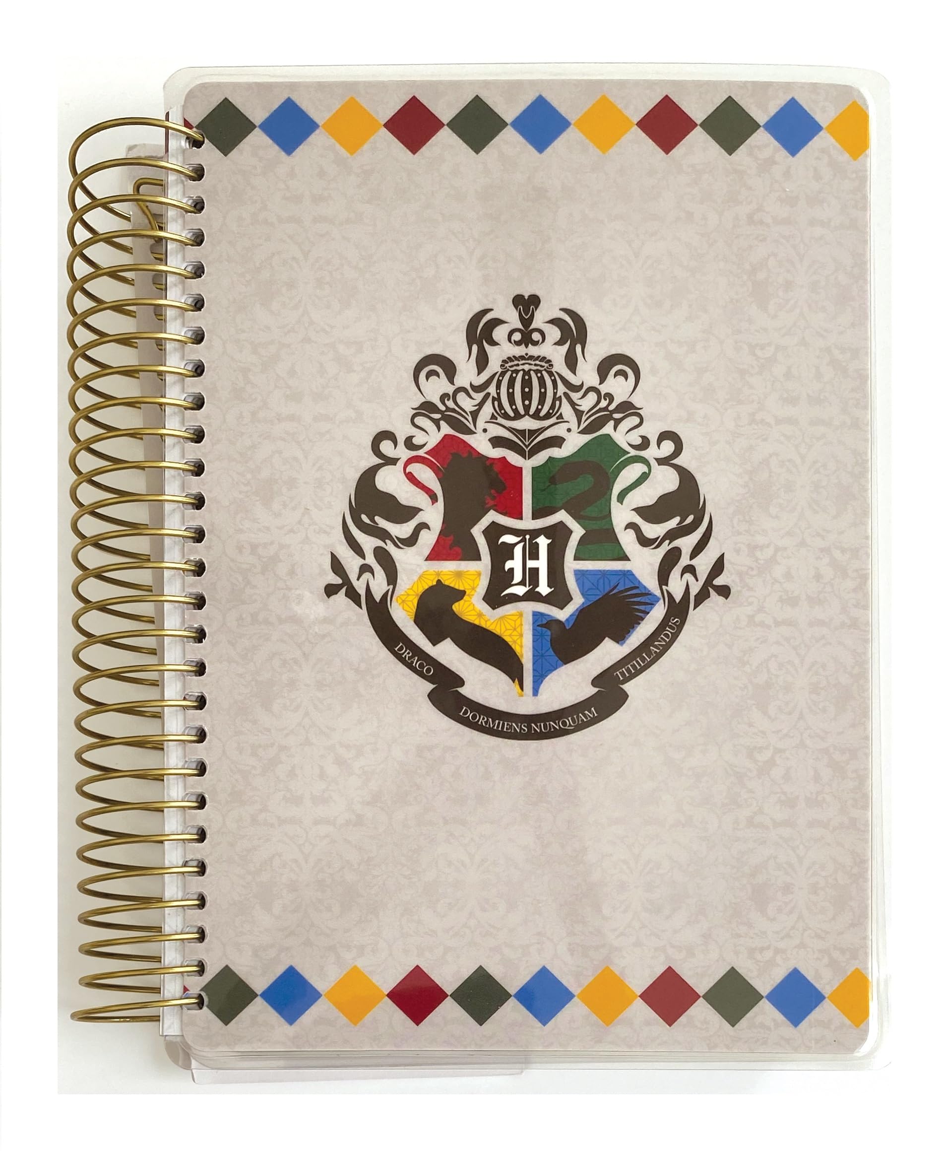 Paper House Productions Harry Potter 12 Month Undated 7.5" Planner with Month and Event Flag Stickers - Hogwarts Founders Crest