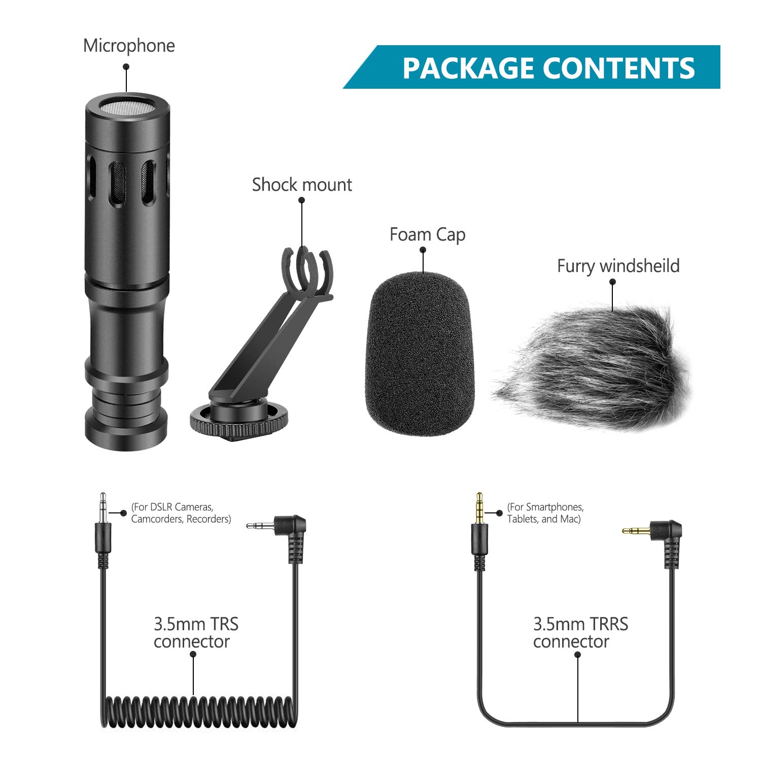 Neewer 2 Packs CM14 Mic Phone Mic on-Camera Video Microphone with Shock Mount, Windscreen and Audio Cables Compatible with iPhone, Android Smartphones, DSLR Cameras and Camcorders