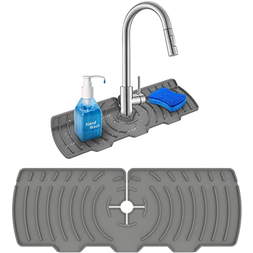 Silicone Faucet Handle Drip Catcher Tray,Sink Mat、Sink Protectors for Kitchen Sink Accessories Sponge Holder,Drip Protector Splash Countertop,Bathroom Faucet Accessories Drying Pad (Gray 1PCS)