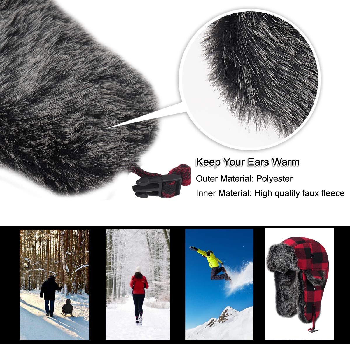 ONWAY Trapper Hat Winter Hats for Women Men with Faux Fur Ear Flaps Red