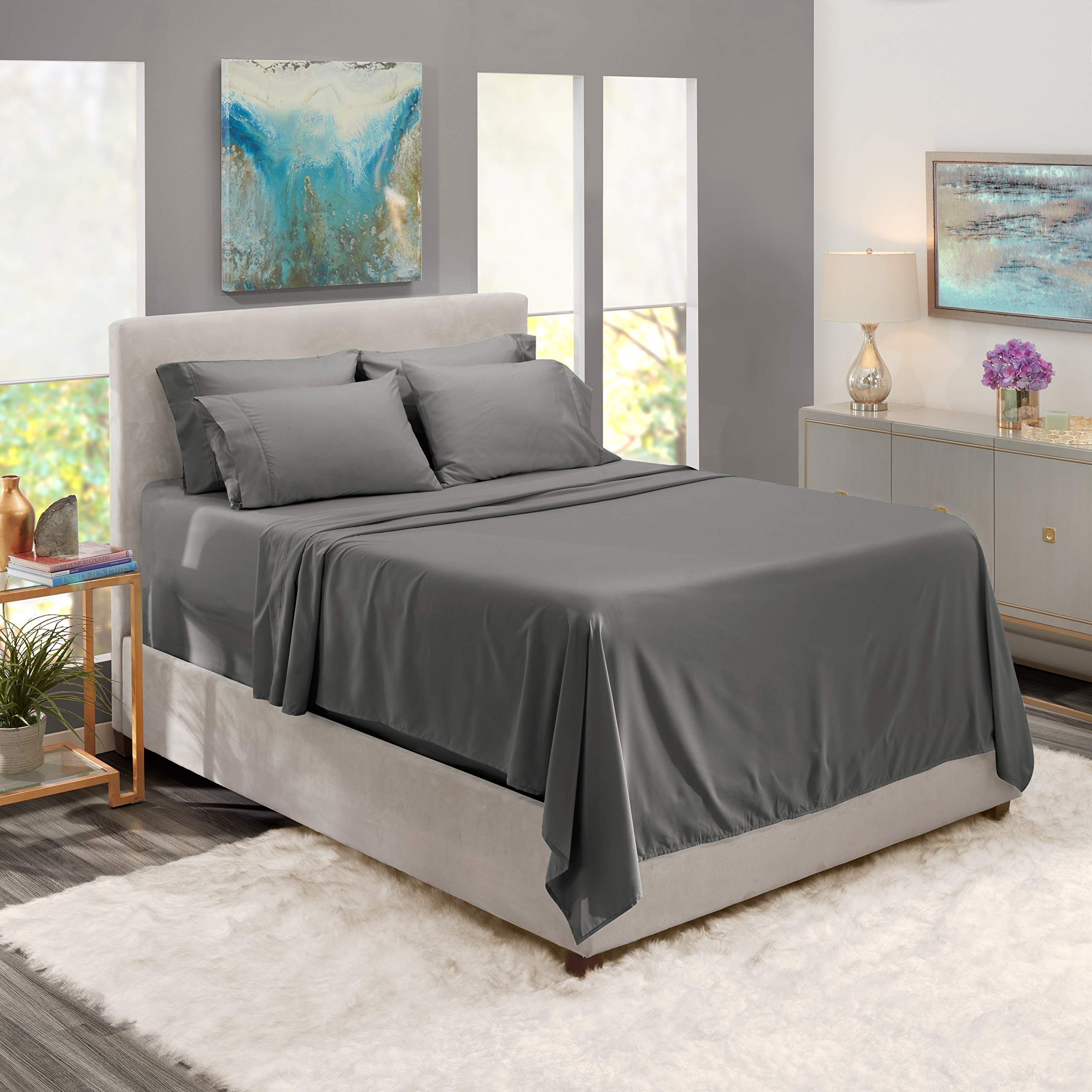 Nestl Extra Full Size Sheets Deep Pocket Set - 6 PC Soft Microfiber Deep Pocket Full Sheets - Fade Resistant Bedding Sheets & Pillowcases - Full, Dark Gray