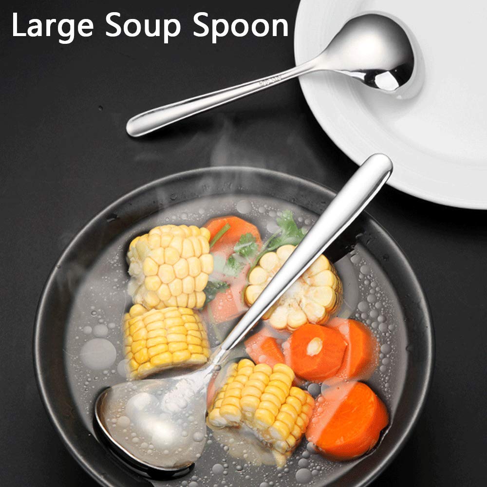 Qualizon 18/8 Stainless Steel Mini Ladle Deep Soup Spoon Large Serving Spoon Ramen Spoon - 6.7inch Short Handle