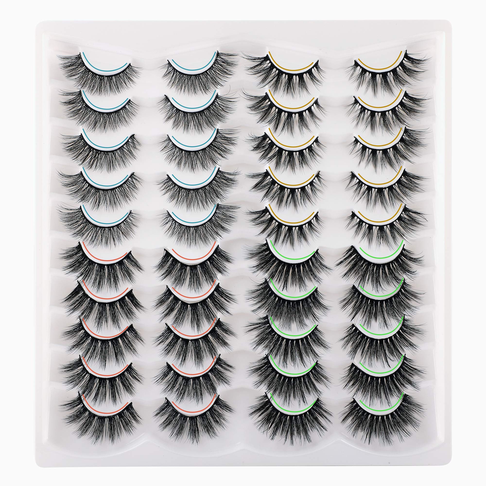 Pawotence 3D Faux Mink Lashes Pack Natural Cat Eye Lashes Wispy 20 Pairs Fake Eyelashes Pack 4 Styles Mixed Soft Lightweight Reusable Handmade False Eyelashes Multipack