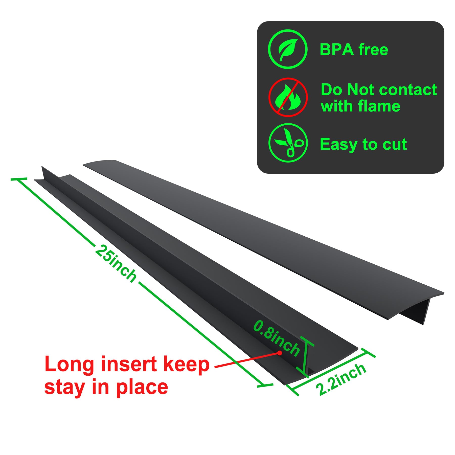 Silicone Stove Counter Gap Cover / Filler by Kindga 25" Long, Sealing Spills Between Kitchen Appliances Washing Machine and Stovetop, Set of 2 (Black)