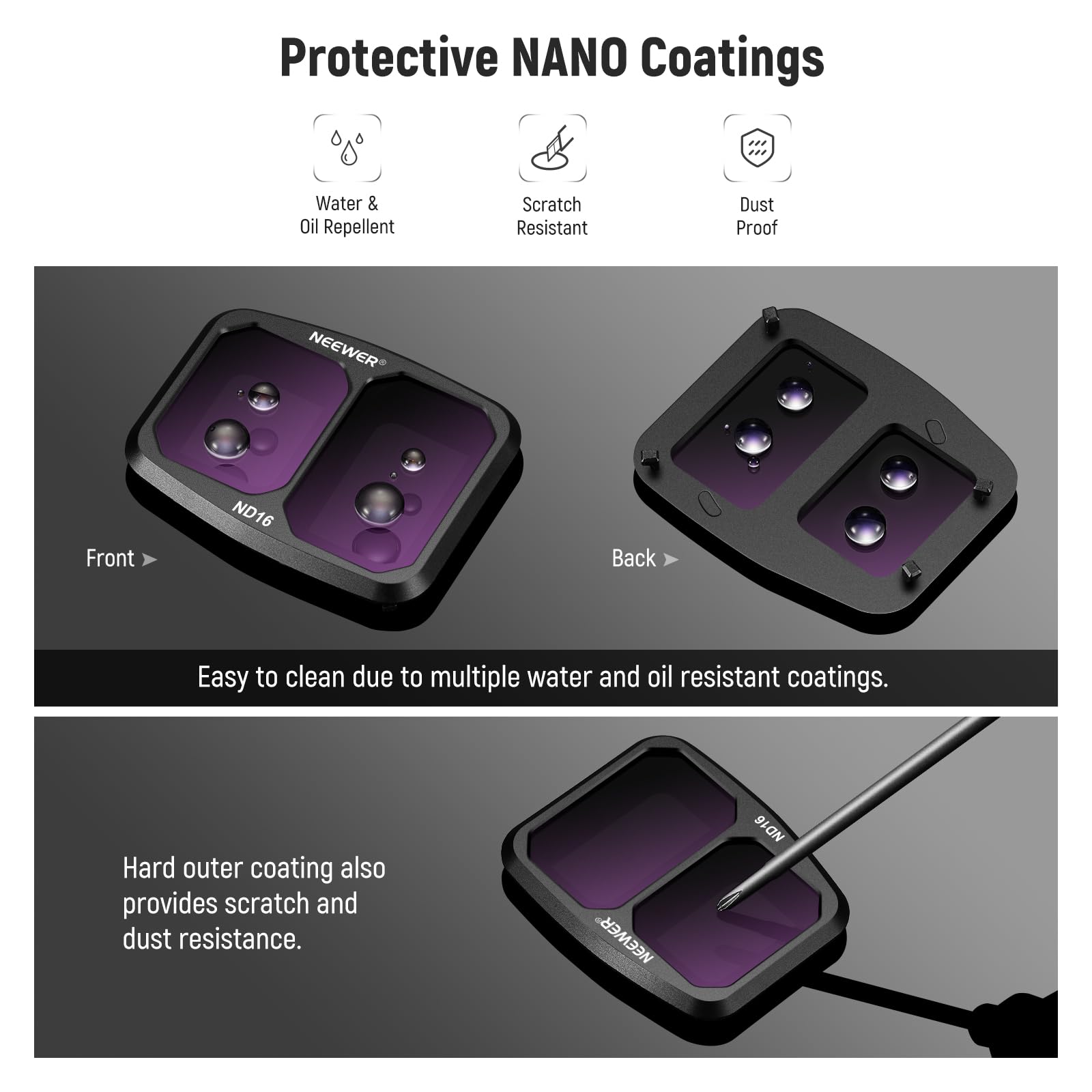 NEEWER ND & CPL Filter Set Compatible with DJI Air 3, 4 Pack ND16 ND32 ND64 CPL Polarizer Neutral Density Filter Kit, Secure Attach/Multi Coated HD Optical Glass/Lightweight Frame