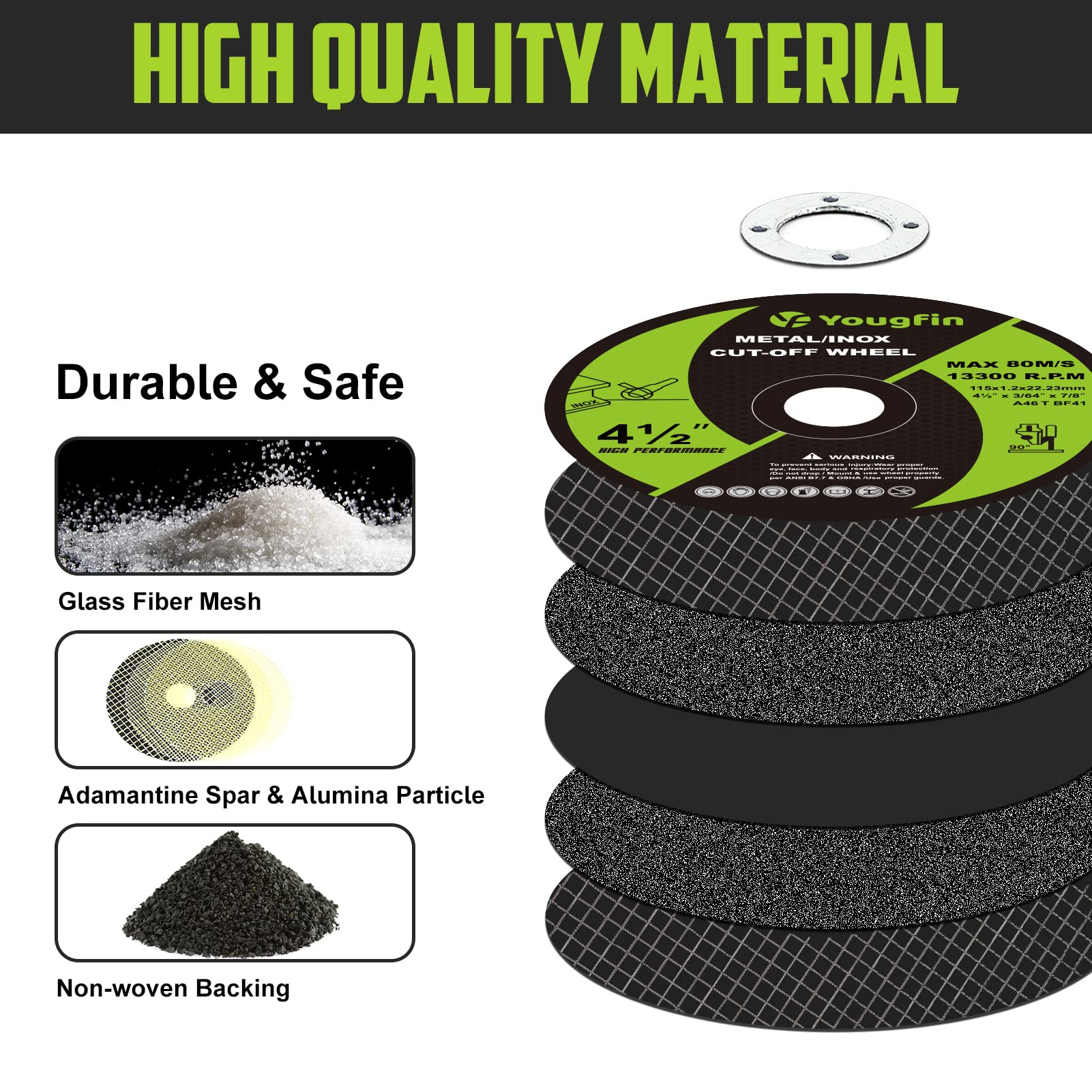 Yougfin Cut Off Wheels 52 Pack, Quality Thin 4 1/2 x0.04x7/8 inch Cutting Disc, Metal & Stainless Steel Aggressive Cutting Wheel for Angle Grinder, General Purpose Metal Cutting (4.5inch)