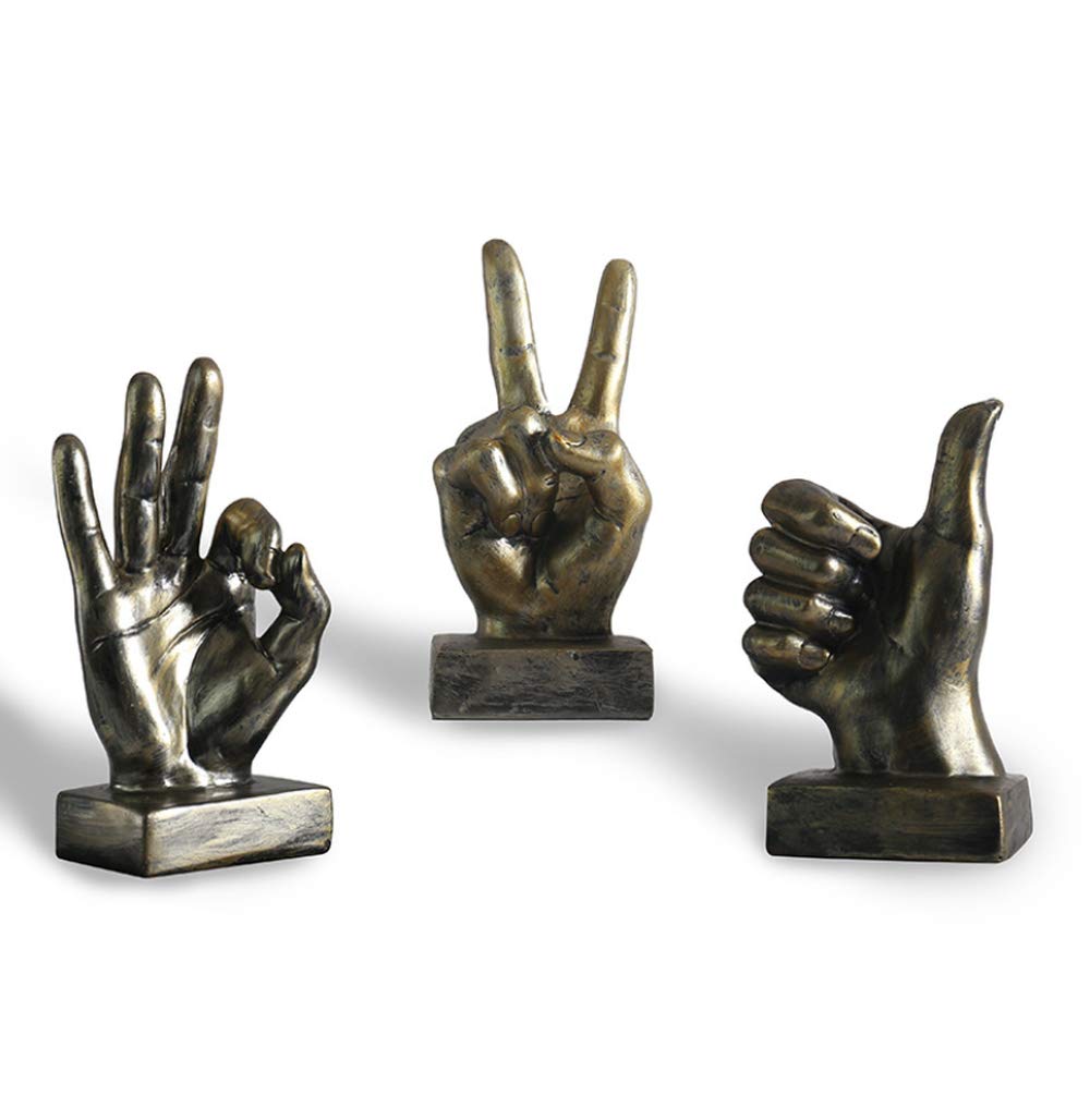 Nice purchase Hand Finger Gesture Desk Statues Fingers Sculpture Creative Home Living Room Cabinet Shelf Decoration (Thumbs-up in Silver)