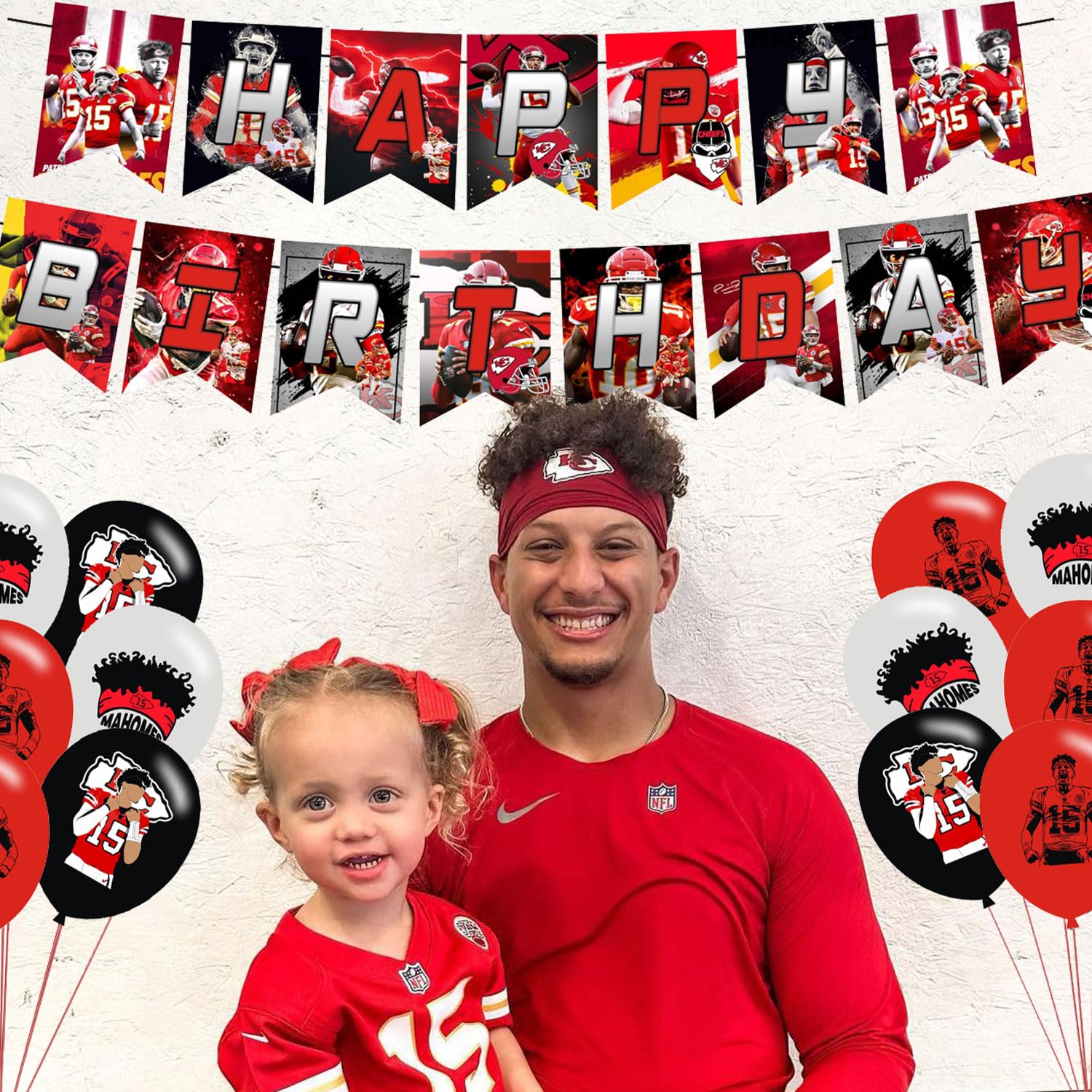 Patrick Mahomes Party Decorations,Football Birthday Party Supplies Includes Banner - Cake Topper - 12 Cupcake Toppers - 18 Balloons