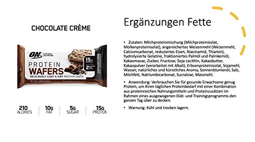 Optimum Nutrition High Protein Wafer Bars, Low Sugar, Low Fat, Low Carb Dessert, Protein Snack, Chocolate Creme, 9 Count