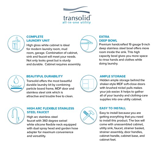 Transolid TC-2420-WC 24-in. All-in-One Laundry/Utility Sink Kit, White/Stainless Steel