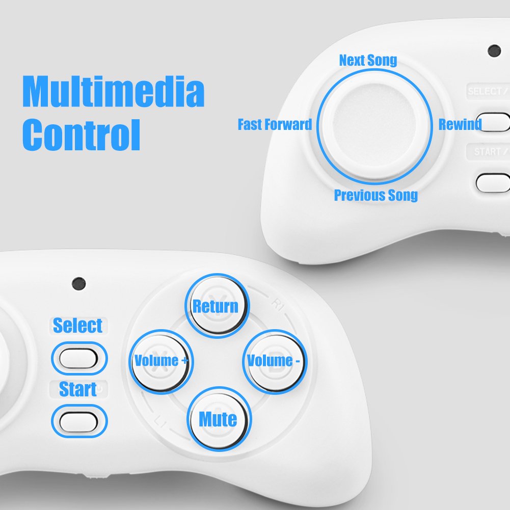 PL-608 Mini Bluetooth Gamepad, Portable Wireless Bluetooth Gaming Controller with Remote Shutter Multimedia Controller, for Mobile Phone, Tablet and PC(White)